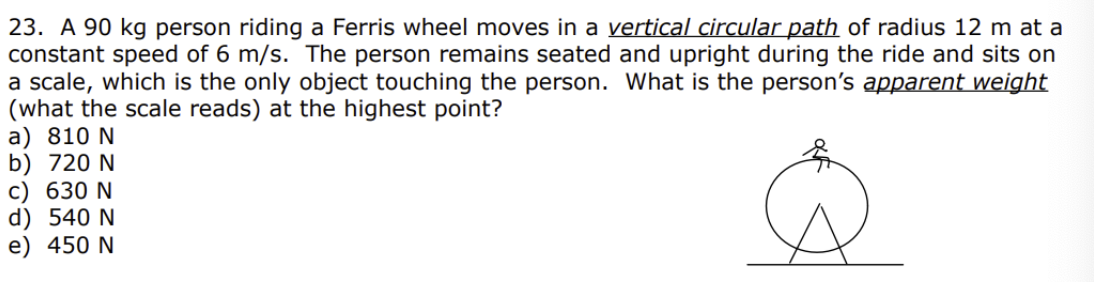Solved 23. A 90 kg person riding a Ferris wheel moves in a | Chegg.com