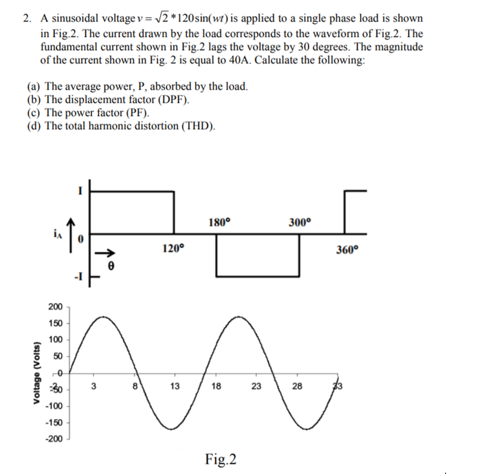 Solved 2. A sinusoidal voltage v= 12 * 120 sin(wt) is | Chegg.com