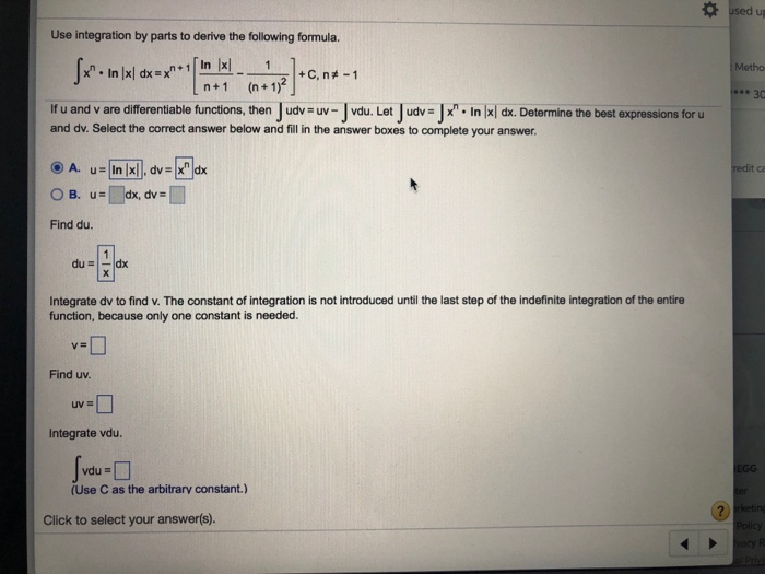 Solved used up Use integration by parts to derive the | Chegg.com