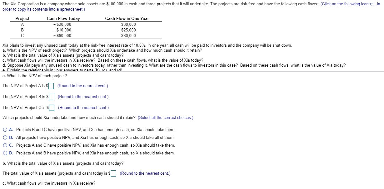 Solved The Xia Corporation Is A Company Whose Sole Assets