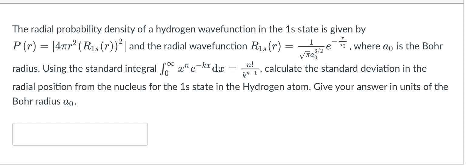 Solved = - 1 3/2 e The radial probability density of a | Chegg.com