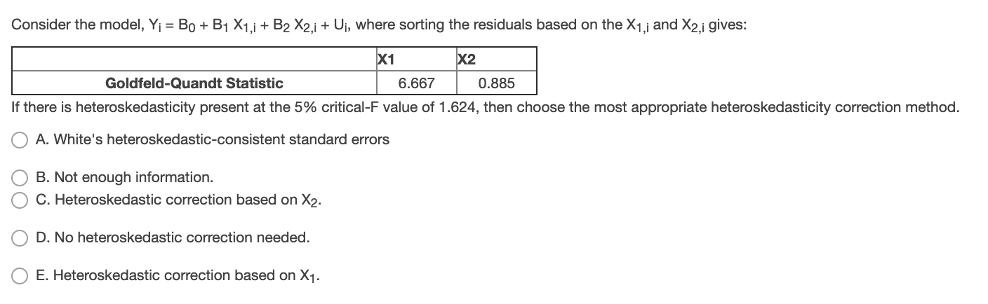 Solved Consider the model, Y; = Bo + B1 X1,1 + B2 X2,1 + Uj, | Chegg.com