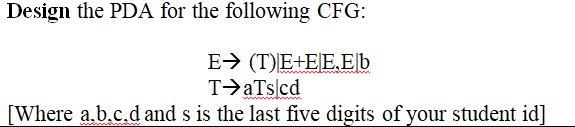 Solved Design the PDA for the following CFG: E→ (T) E+EE,Eb | Chegg.com