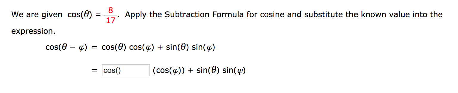 Solved We are given . Apply the Subtraction Formula for | Chegg.com