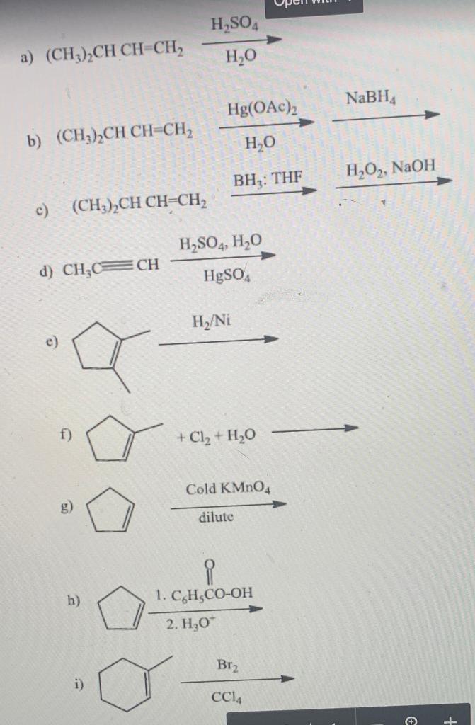 Solved H2SO4 HO a) (CH3)2CH CH-CH2 NaBH, Hg(OAC) b) (CH3),CH | Chegg.com