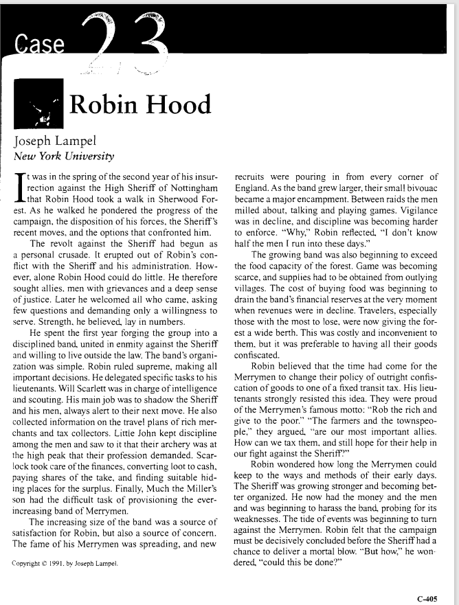 Solved Case 03. Robin Hood Joseph Lampel New York University | Chegg.com