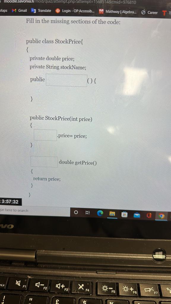 Solved Fill in the missing sections of the code: public | Chegg.com