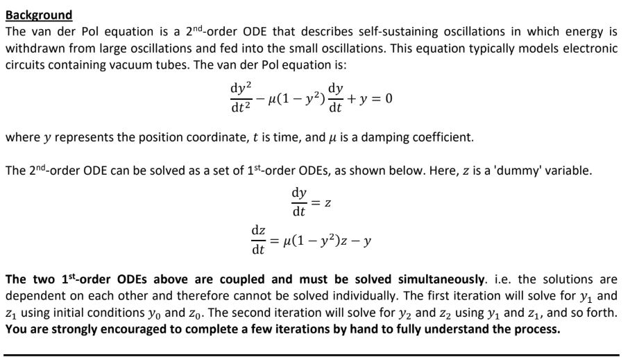 Solved Background The van der Pol equation is a 2nd-order | Chegg.com