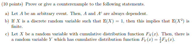 Solved (10 points) Prove or give a counterexample to the | Chegg.com