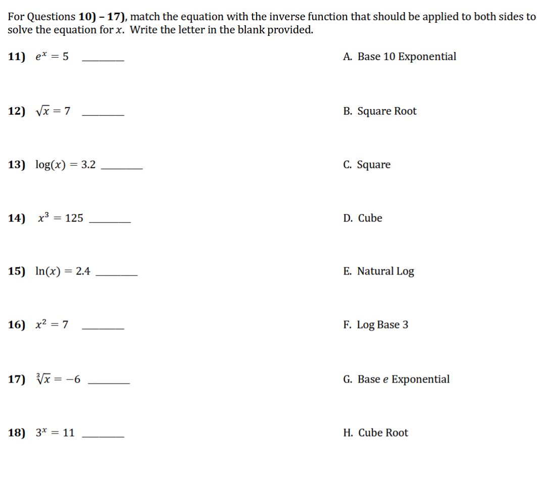Solved For Questions 10x. ﻿Write the letter in ﻿the blank | Chegg.com