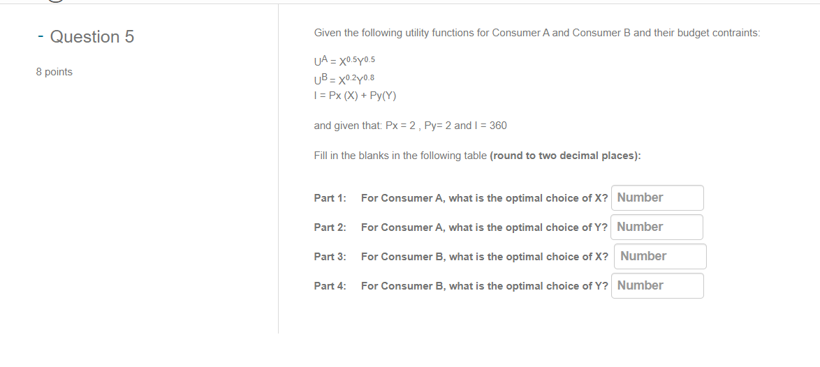 Solved Given the following utility functions for Consumer A | Chegg.com