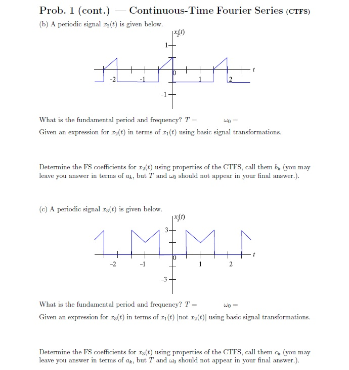 Solved Prob. 1 _ Continuous-Time Fourier Series (CTFS) (a) A | Chegg.com