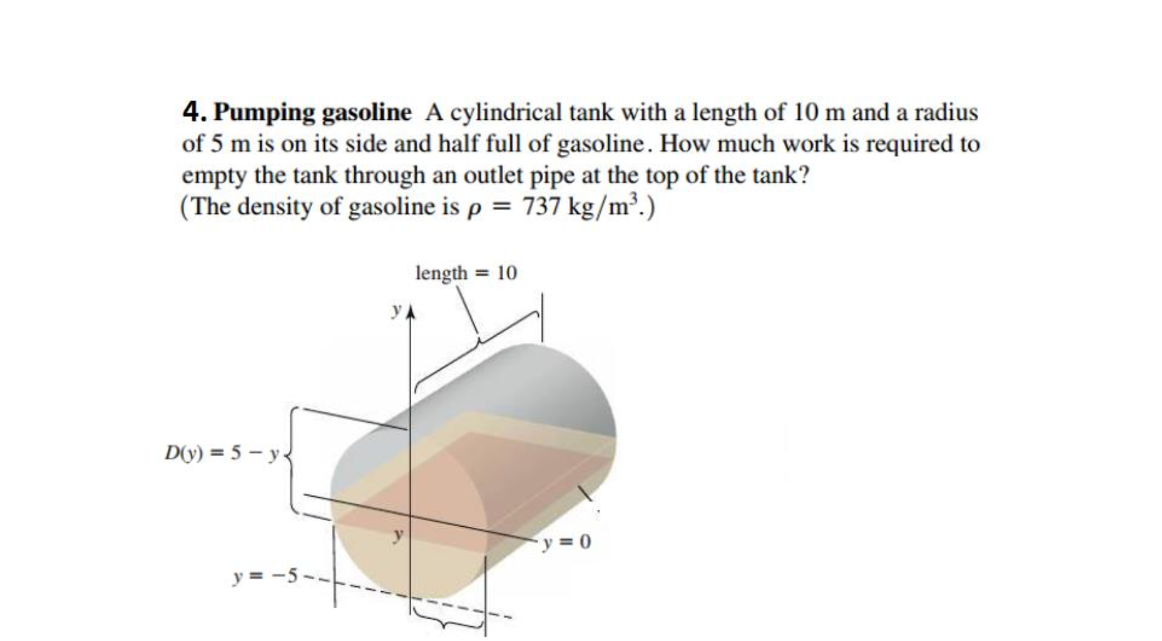 Solved 4. Pumping gasoline A cylindrical tank with a length | Chegg.com