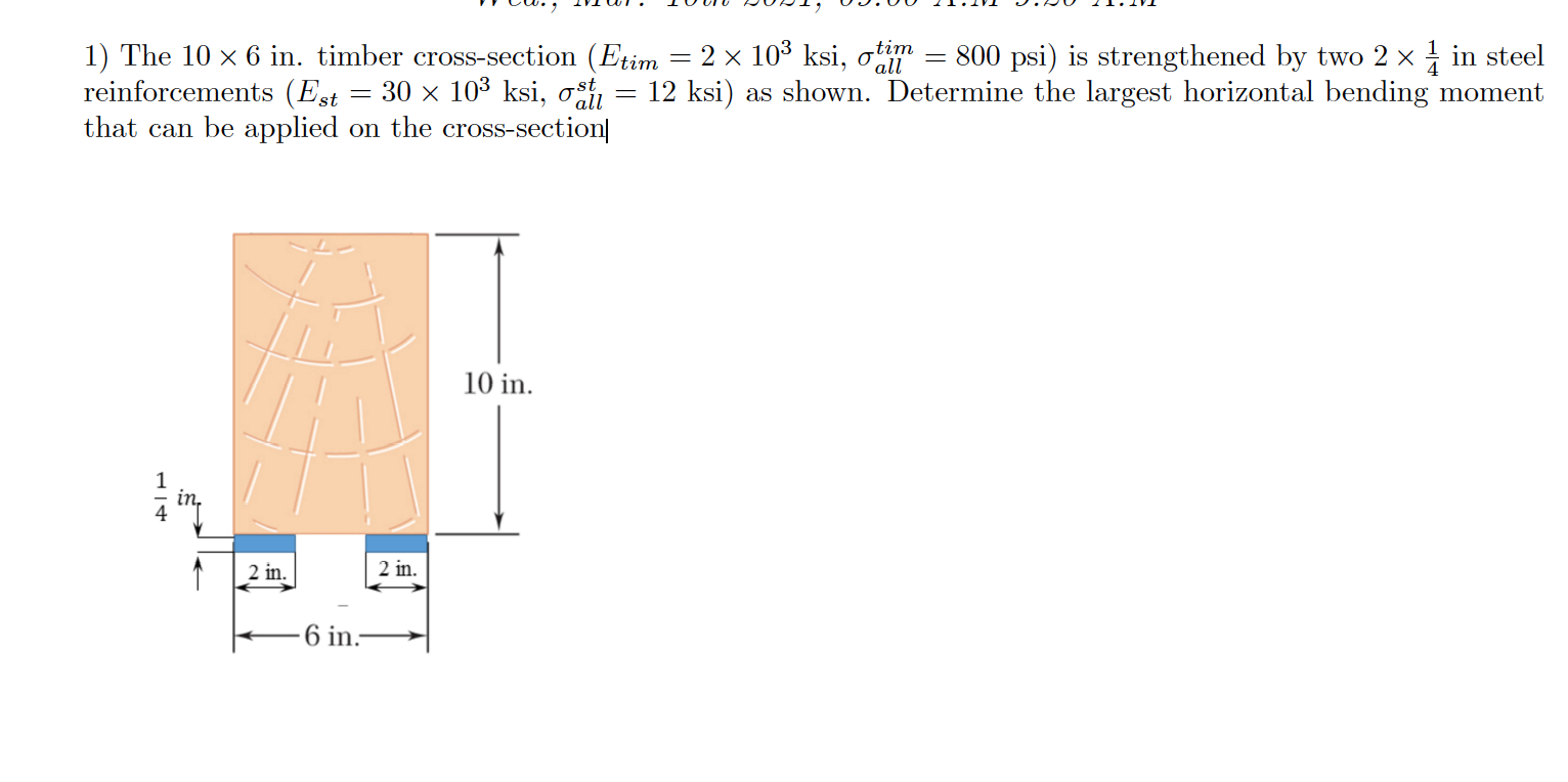 Solved 1) The 10 x 6 in. timber cross-section (Etim = 2 x | Chegg.com