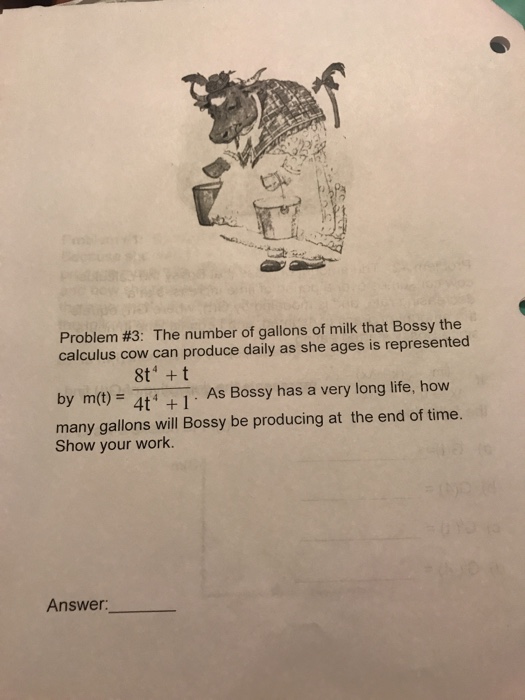Solved Problem #3: The number of gallons of milk that Bossy | Chegg.com