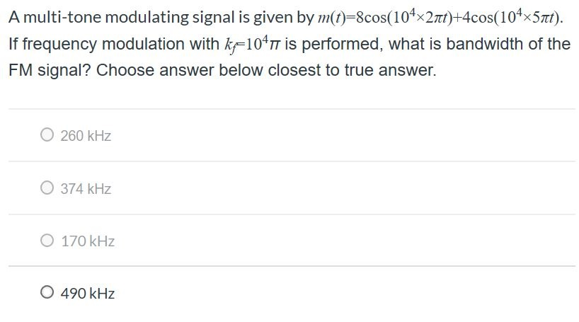 Solved A multi-tone modulating signal is given by | Chegg.com