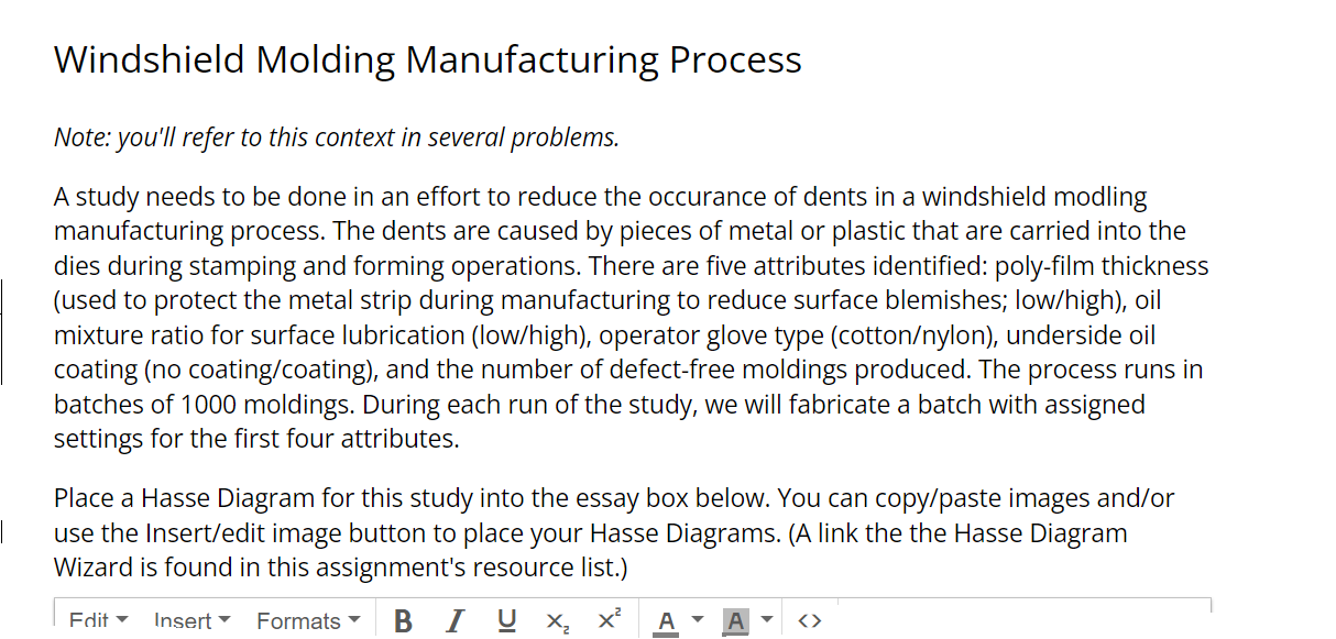 Solved Windshield Molding Manufacturing Process Note: you'll | Chegg.com
