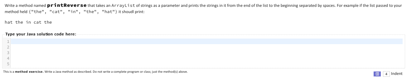 Solved Write a method named printReverse that takes an | Chegg.com