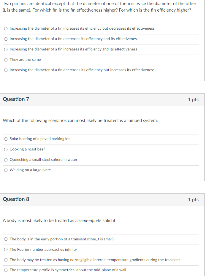 Solved Two pin fins are identical except that the diameter | Chegg.com