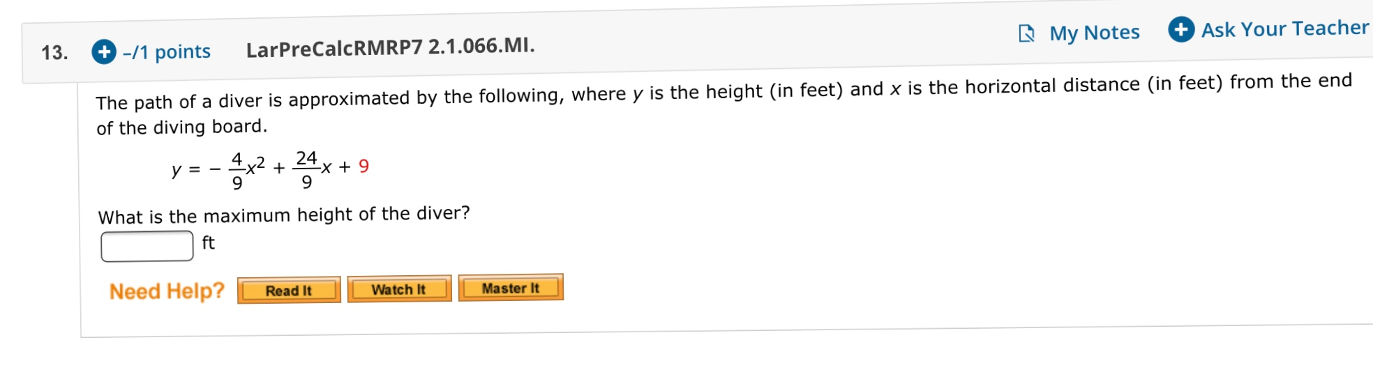 Solved 10. +-/1 points LarPreCalcRMRP7 2.1.063. My Notes Ask | Chegg.com
