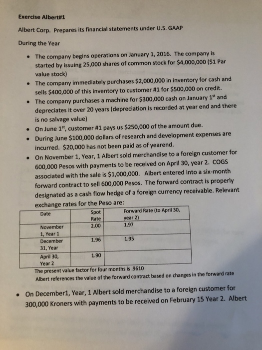 Solved Exercise Albert#1 Albert Corp. Prepares its financial | Chegg.com