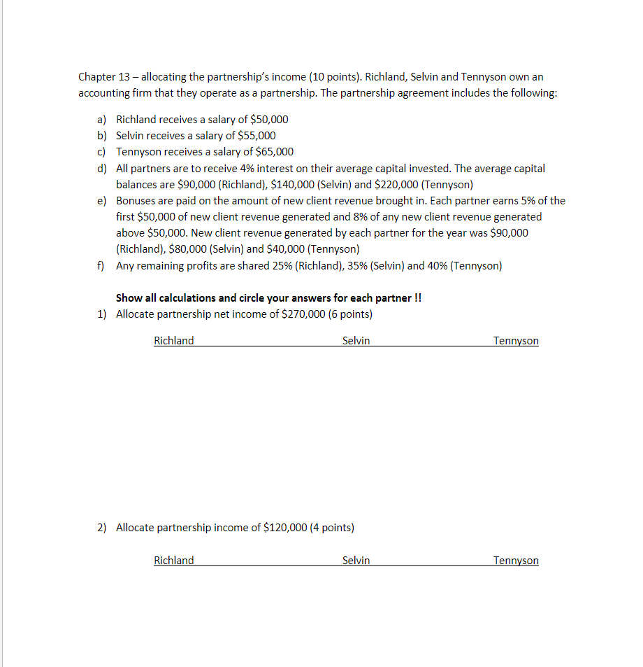 Solved Chapter 13 - allocating the partnership's income (10 | Chegg.com