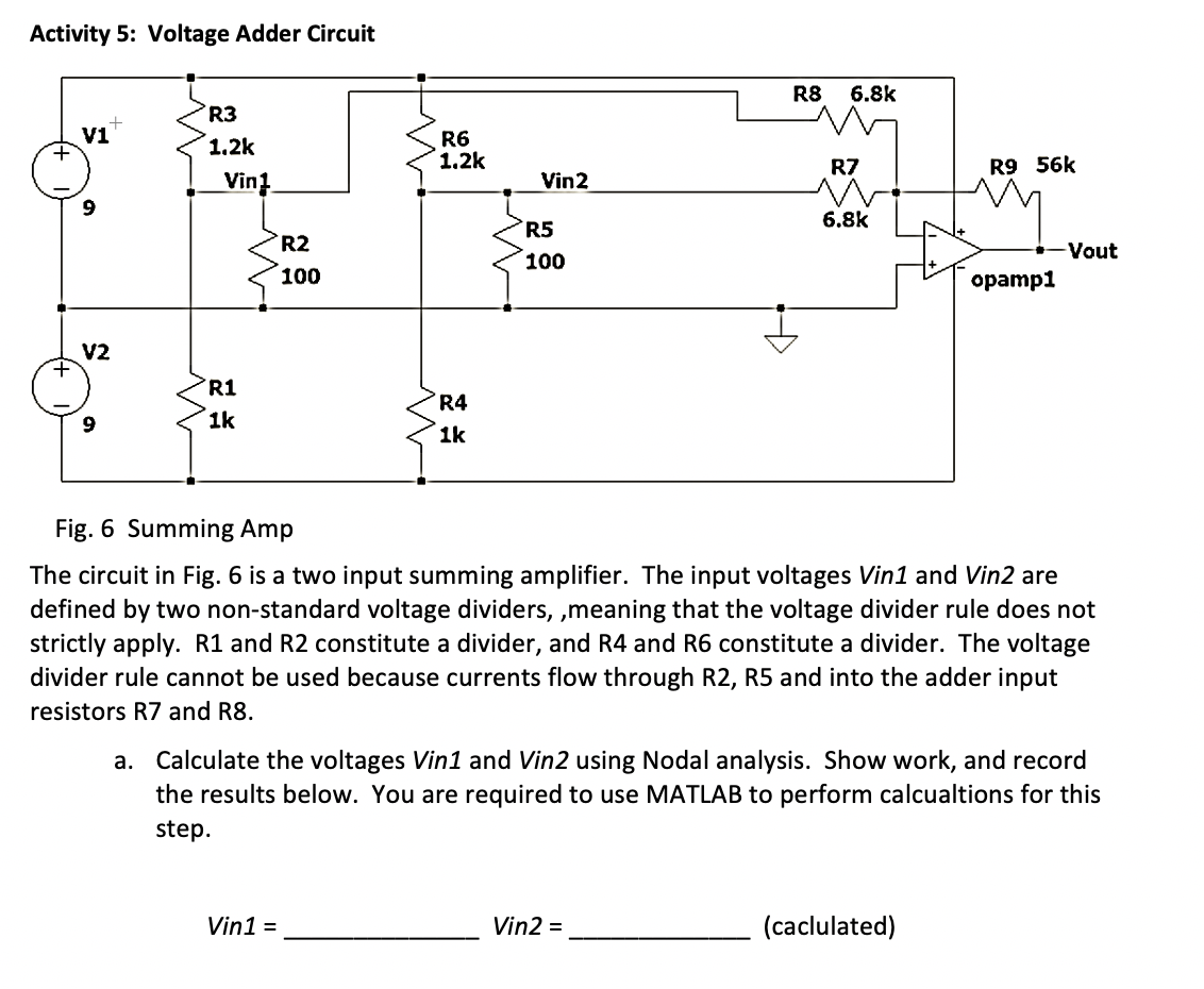 Activity 5: Voltage Adder Circuit R8 6.8k + M V1 R3 | Chegg.com