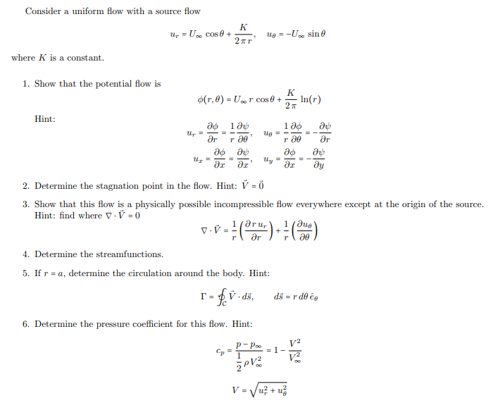 Solved Consider a uniform flow with a source flow K U = Ucos | Chegg.com
