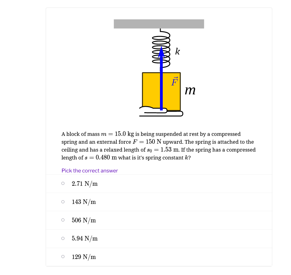 Solved A block of mass m=15.0 kg is being suspended at rest | Chegg.com