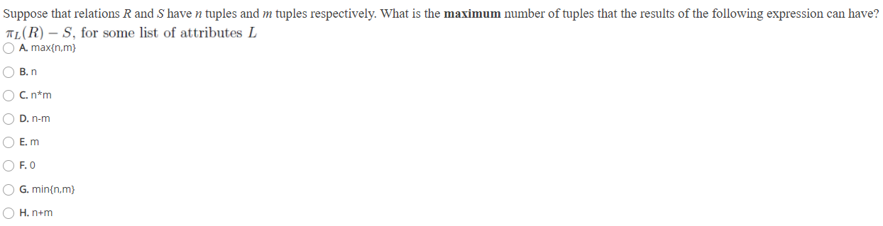 Solved Suppose that relations R and Shave n tuples and m | Chegg.com