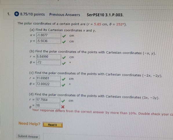 Solved 1. 8.75/10 points Previous Answers SerPSE10 | Chegg.com Solved 1. 8.75/10 points Previous Answers SerPSE10 | Chegg.com