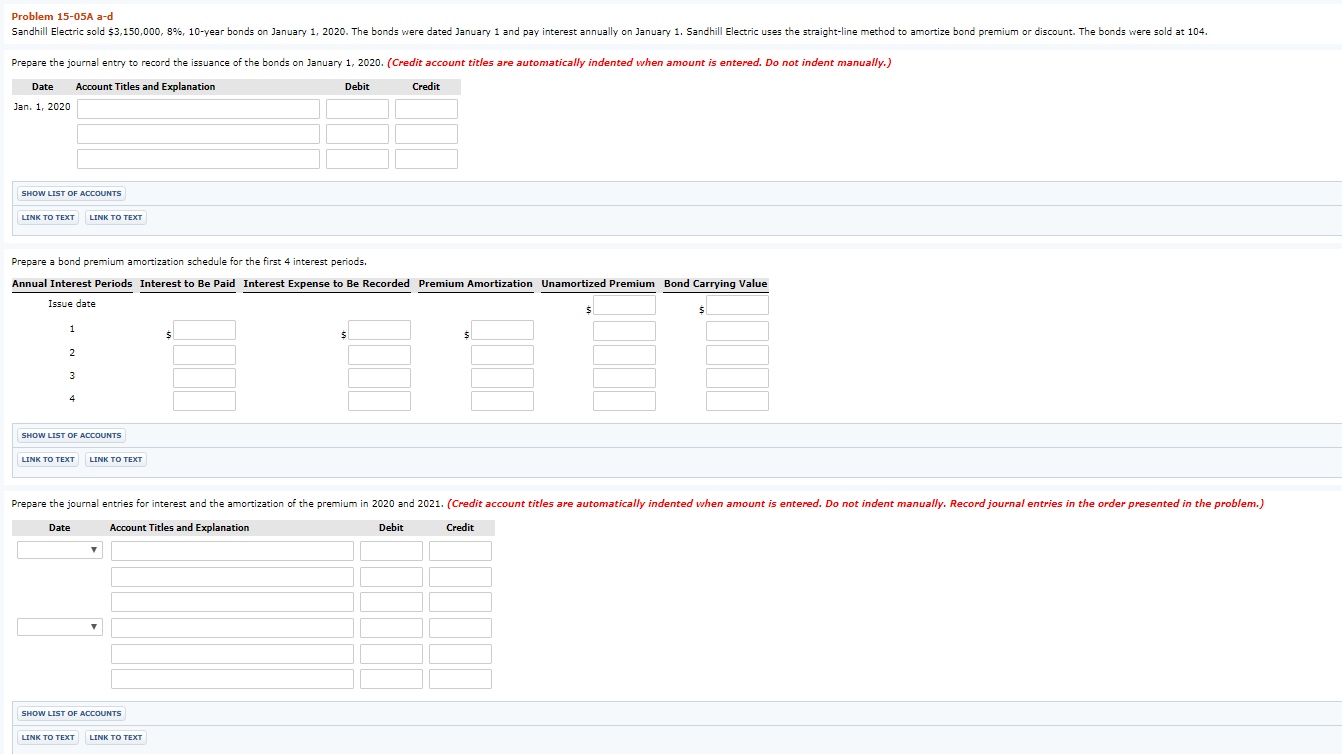 Solved Problem 15-05A a-d Sandhill Electric sold $3,150,000, | Chegg.com
