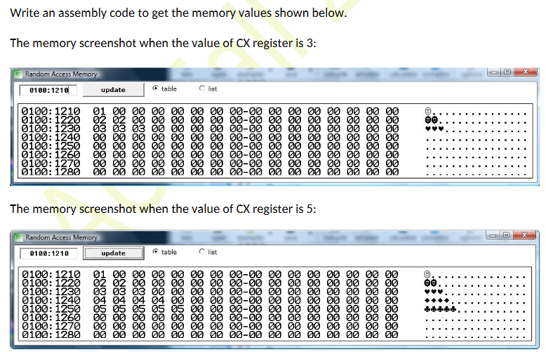 Write an assembly code to get the memory values shown | Chegg.com