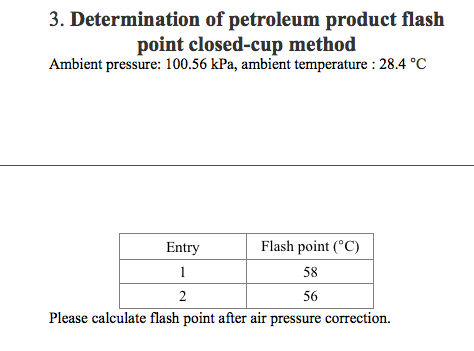 Solved 3. Determination of petroleum product flash point | Chegg.com