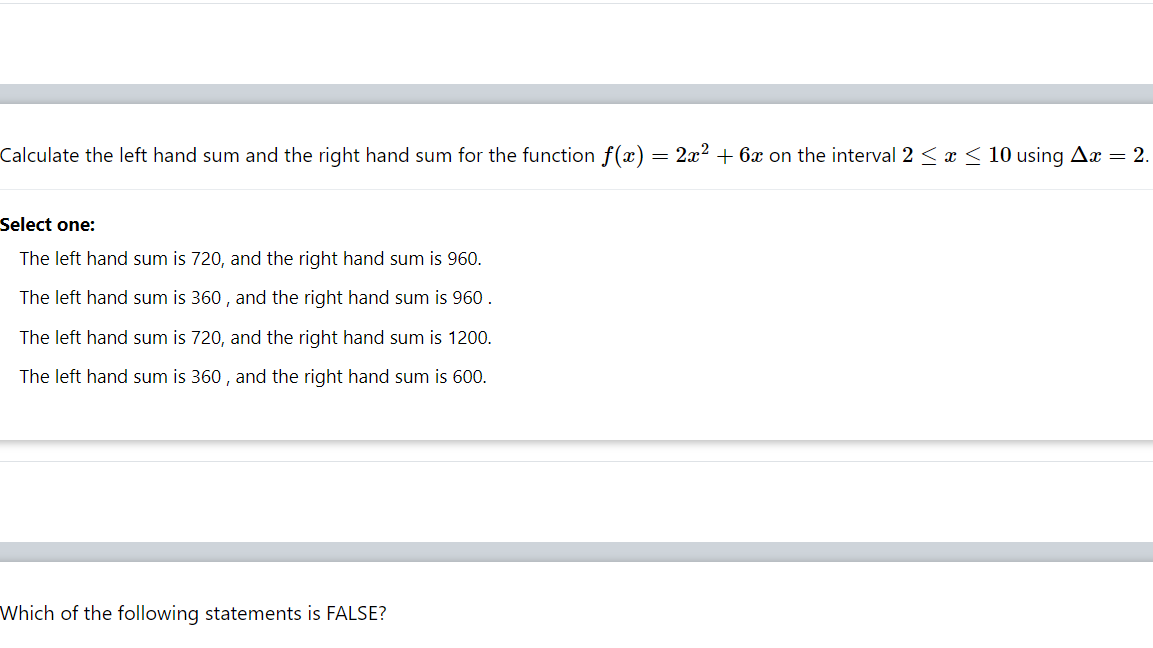 Solved Calculate the left hand sum and the right hand sum | Chegg.com