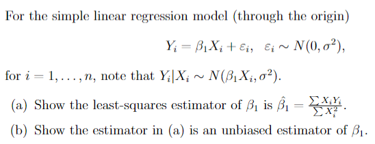 Solved For the simple linear regression model (through the | Chegg.com