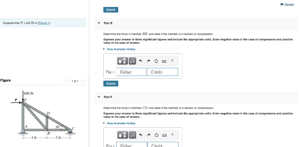 Solved Suppose that P=530lb in (Figure 1). Determine the | Chegg.com