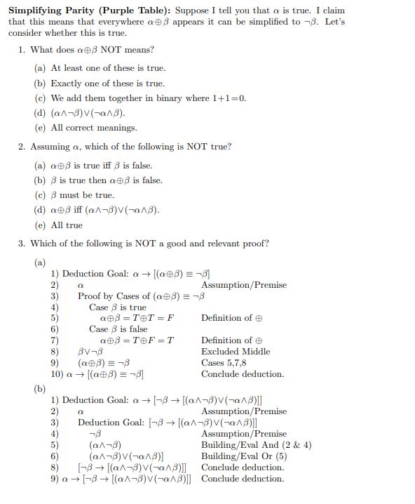 Solved Simplifying Parity (Purple Table): Suppose I tell you | Chegg.com