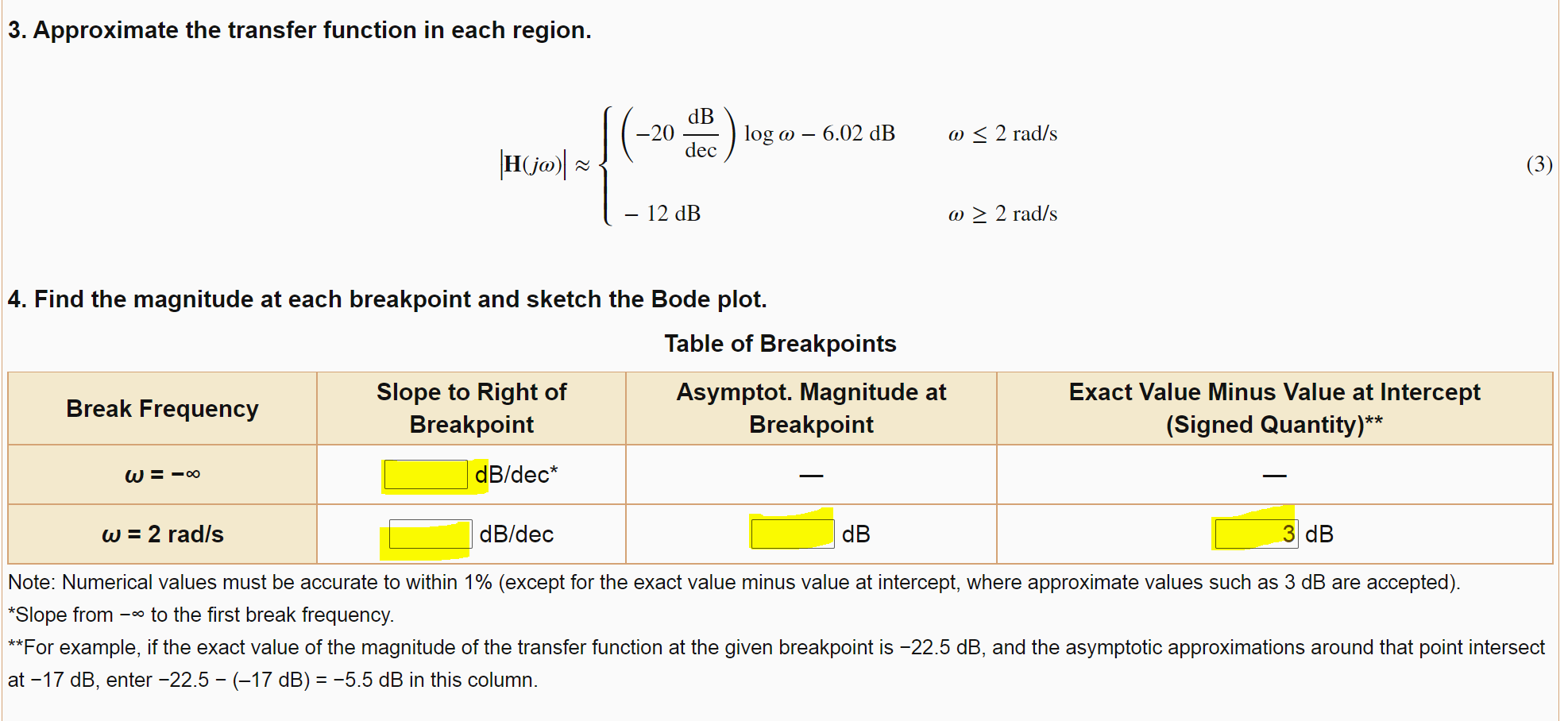 Solved 3. Approximate the transfer function in each region. | Chegg.com