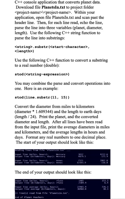 Solved C++ console application that converts planet data. | Chegg.com