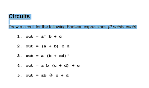 Solved Circuits Draw a circuit for the following Boolean | Chegg.com