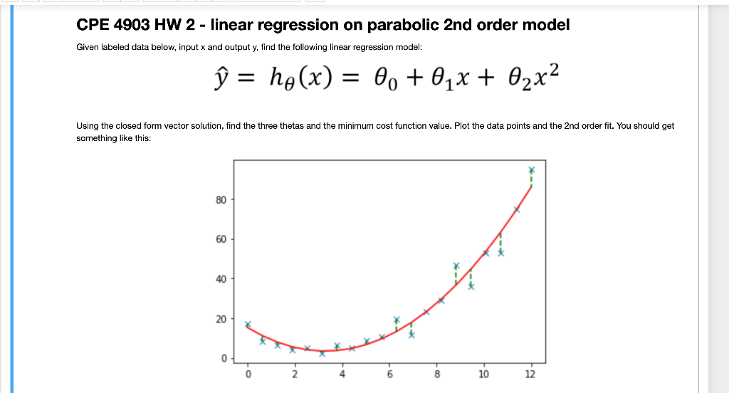 Solved CPE 4903 HW 2 - linear regression on parabolic 2nd | Chegg.com Solved CPE 4903 HW 2 - linear regression on parabolic 2nd | Chegg.com