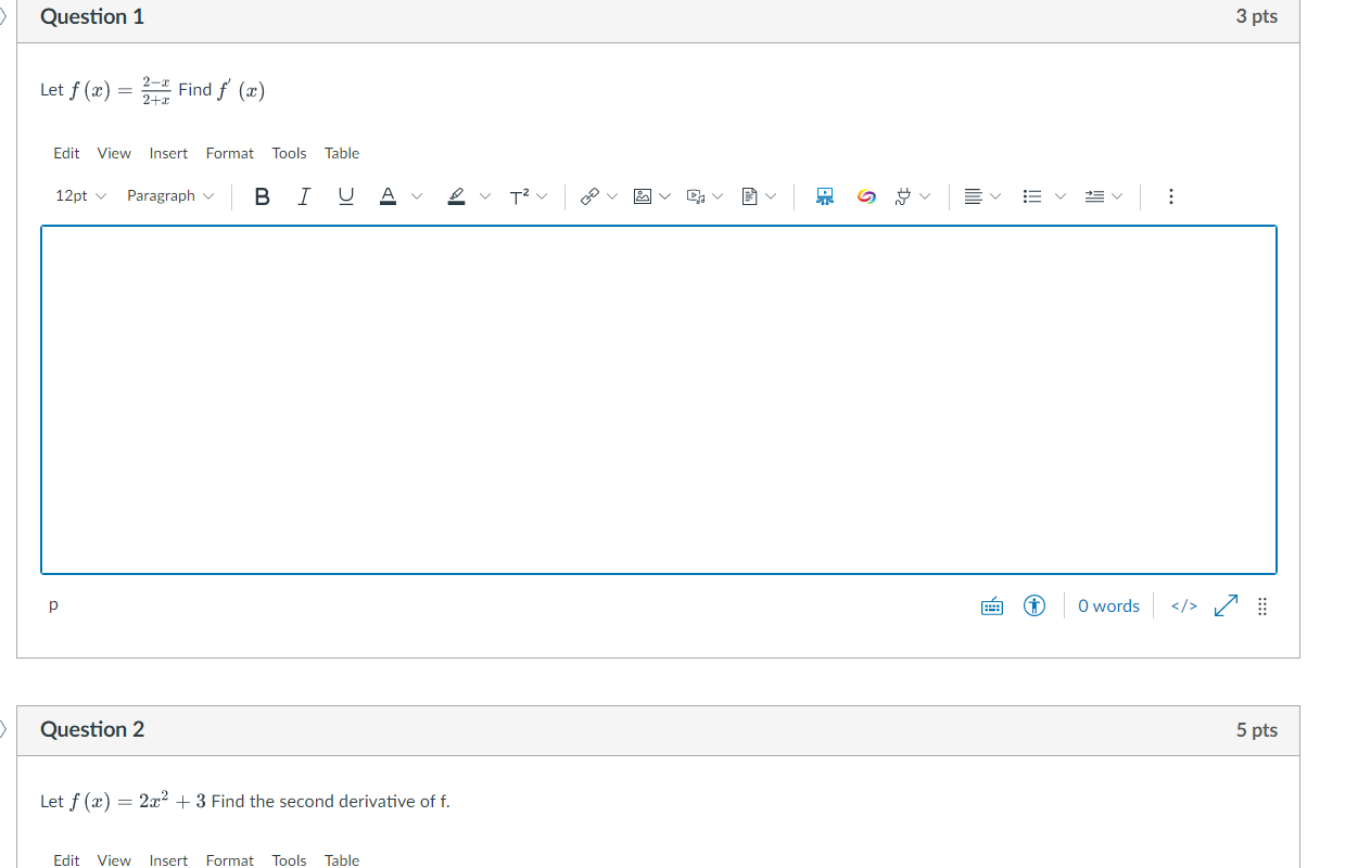 Solved Let f(x)=2+x2−x Find f′(x) Edit View Insert Tools | Chegg.com