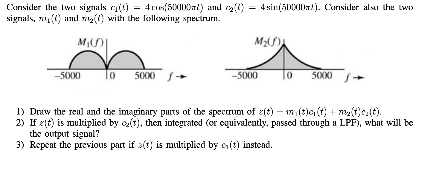 Consider the two signals c1(t)=4cos(50000πt) and | Chegg.com