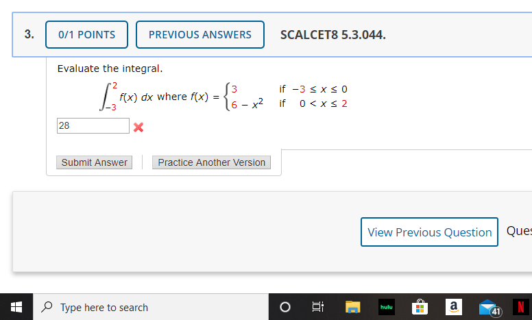 Solved 3 0/1 POINTS PREVIOUS ANSWERS SCALCET8 5.3.044. | Chegg.com
