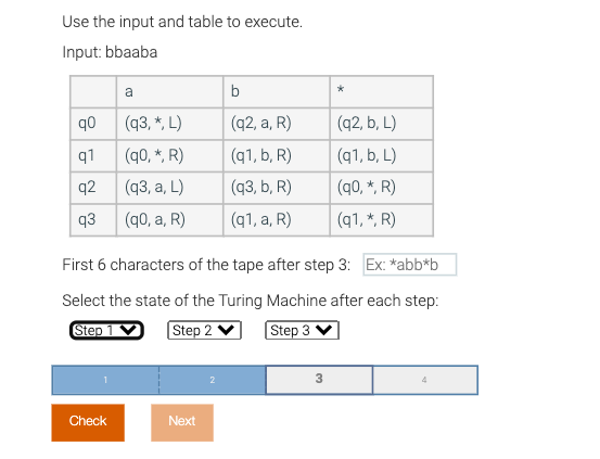 Solved Use The Input And Table To Execute Input Bbaaba 0974