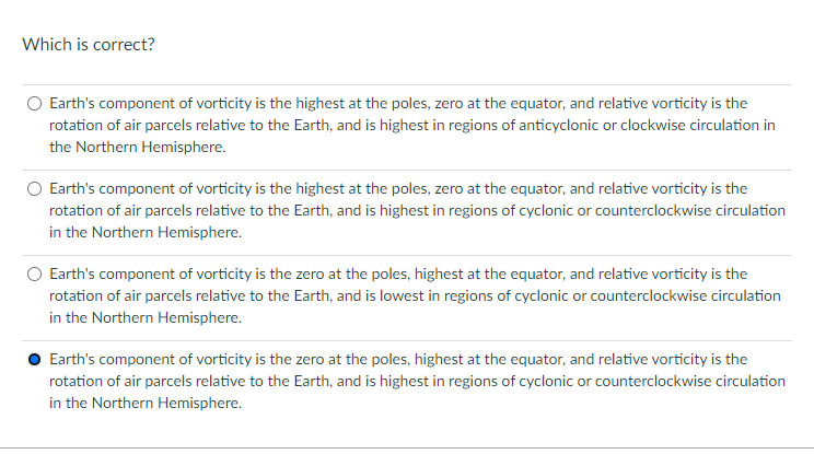 Solved Which is correct? Earth's component of vorticity is | Chegg.com