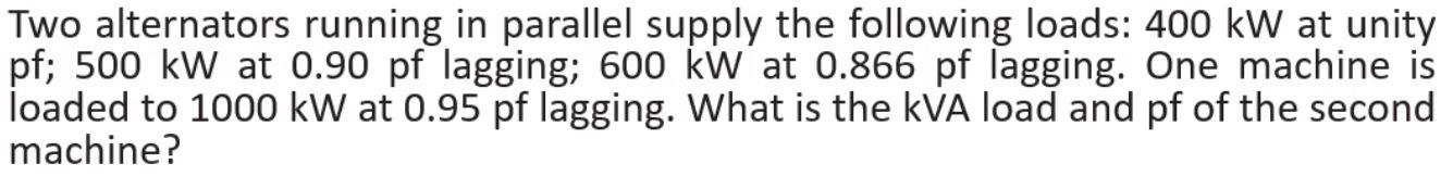 Solved Two alternators running in parallel supply the | Chegg.com