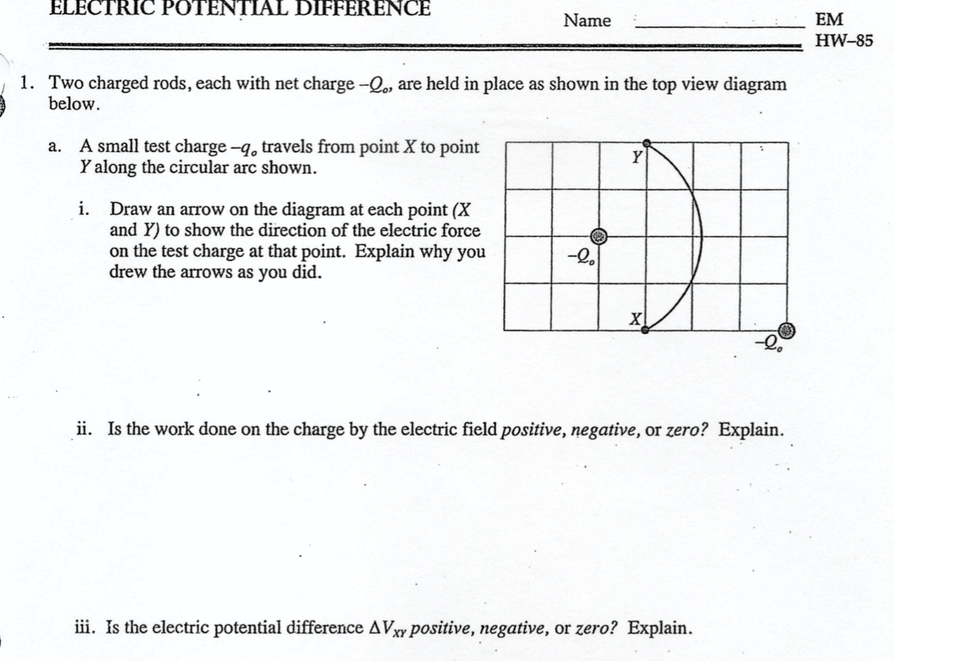Solved ELECTRIC POTENTIAL DIFFERENCE Name EM HW-85 1. Two | Chegg.com