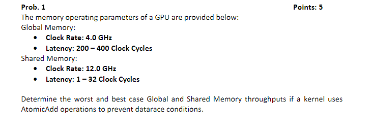 Solved Prob. 1 Points: 5 The memory operating parameters of | Chegg.com